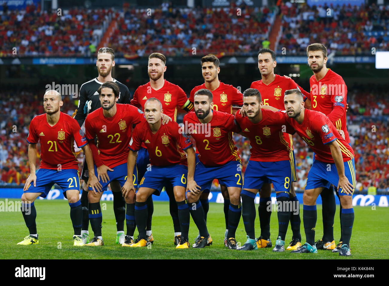 Madrid, Spain. 2nd Sep, 2017. Spain team group line-up (ESP) Football ...