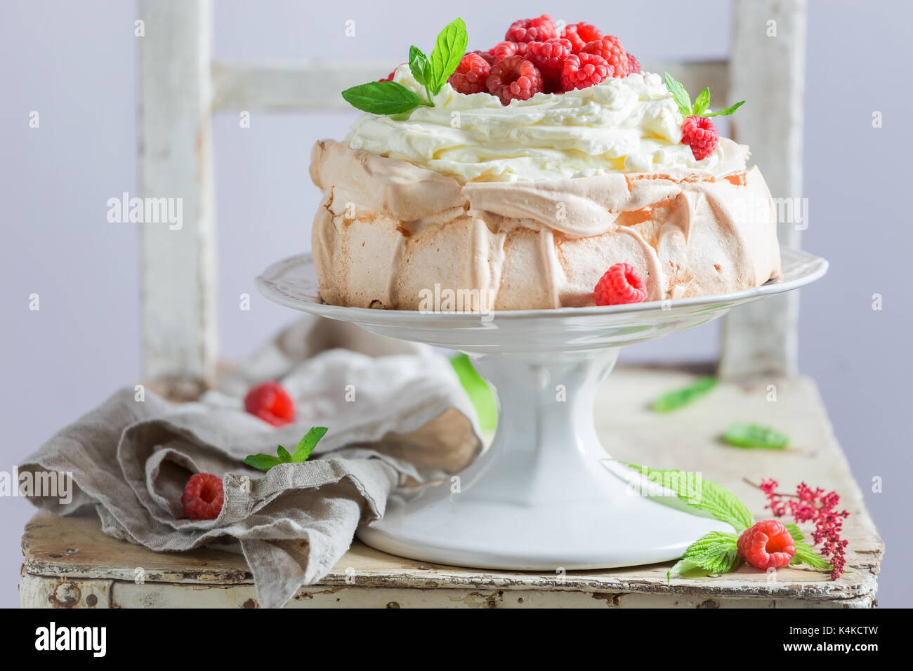 Homemade and rustic Pavlova dessert with berries and meringue Stock ...