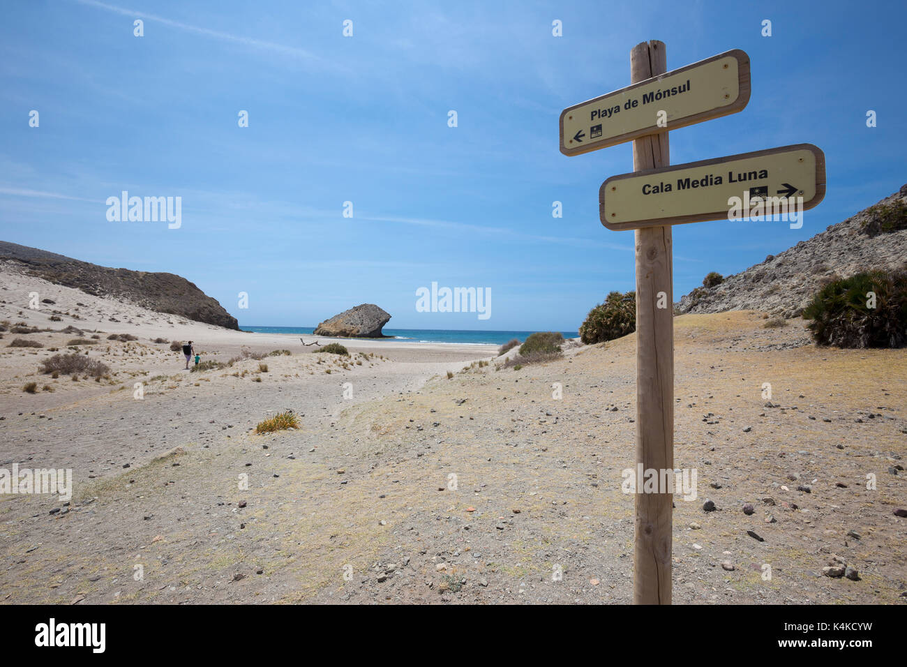 Signposts to Playa de Monsul beach, San Jose, natural preserve Cabo De ...