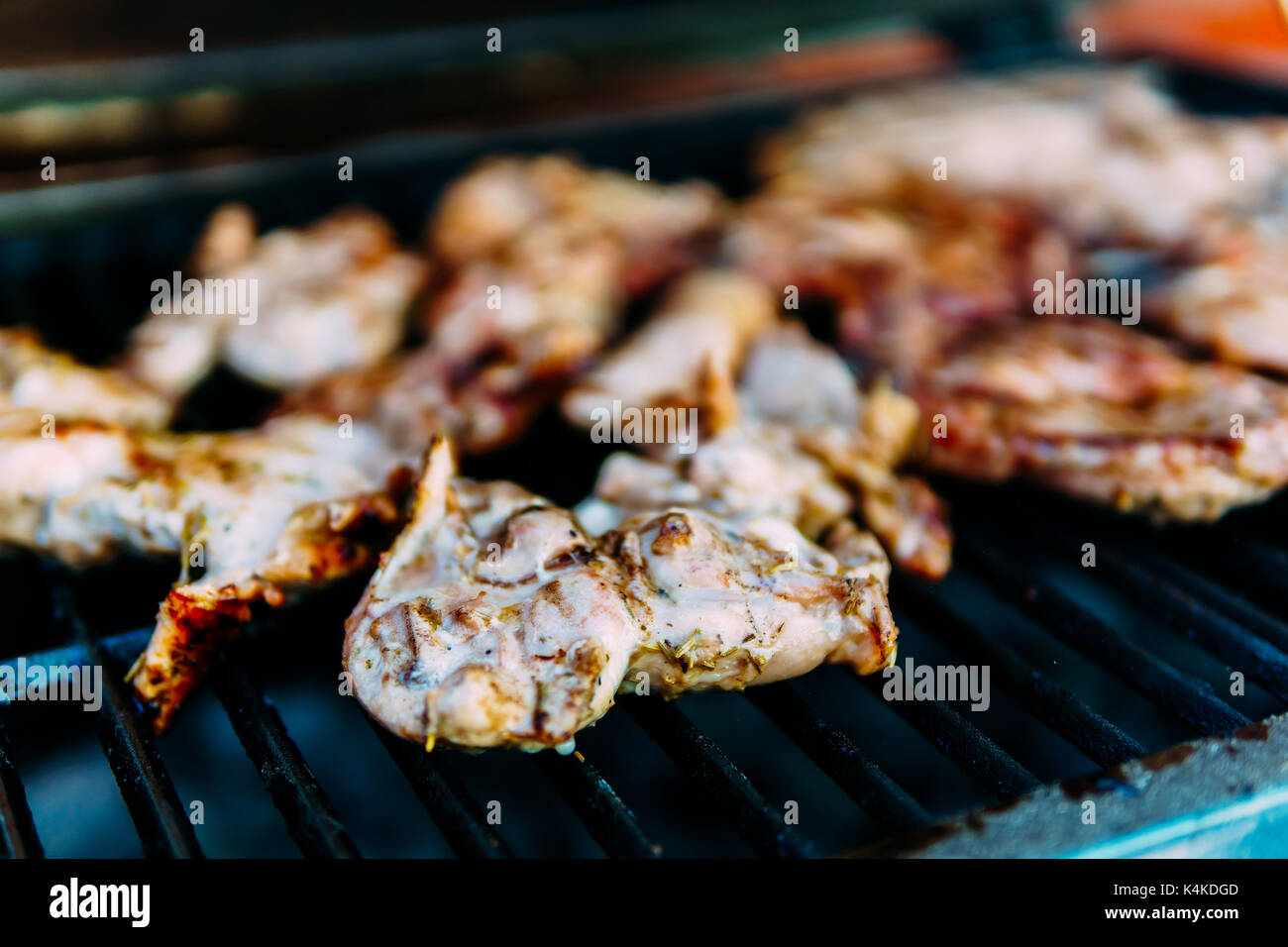 Chicken Stakes On Barbecue Grill Stock Photo - Alamy