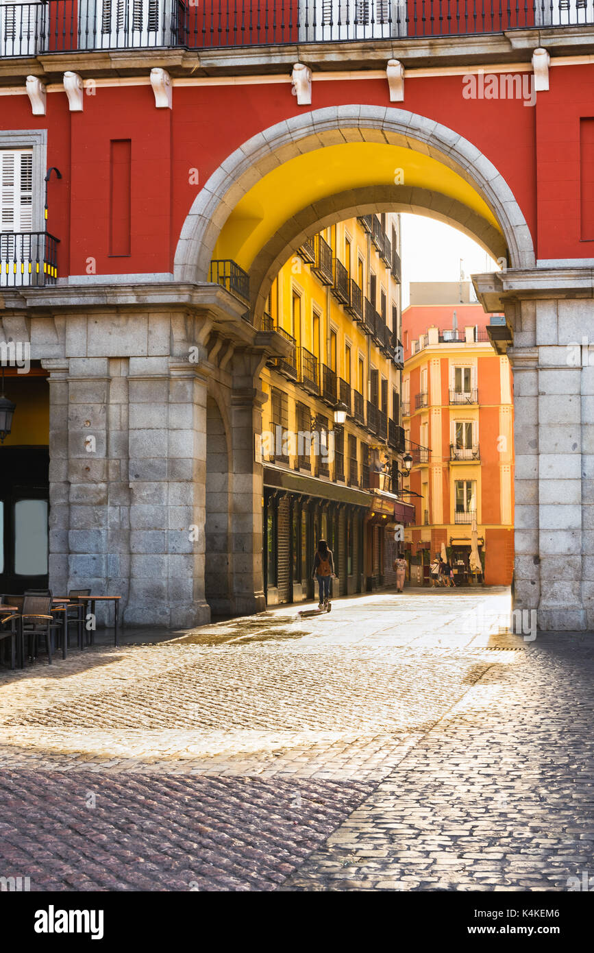 One of the 9 arched gates in Plaza Mayor Madrid Spain Stock Photo - Alamy