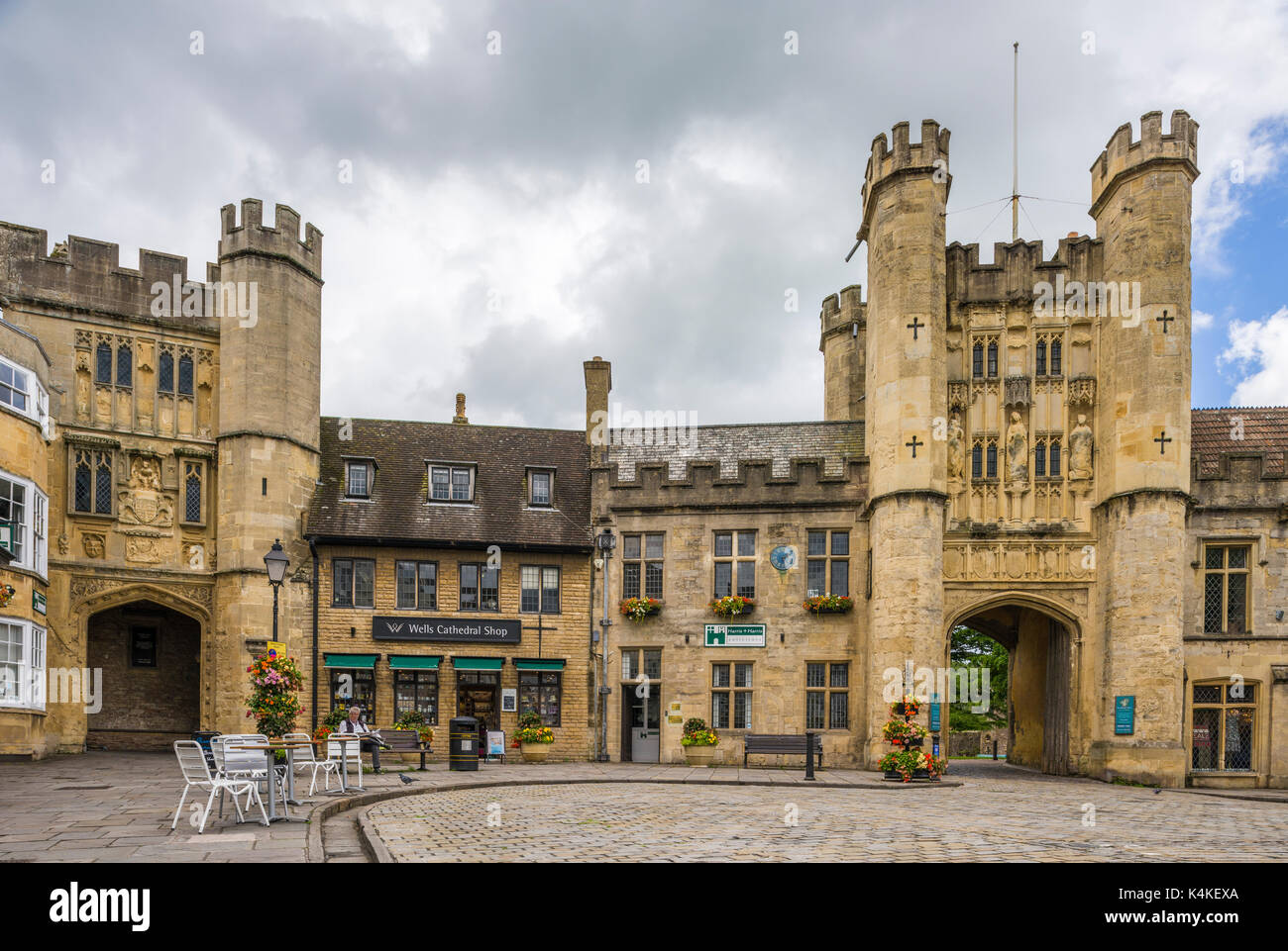 Wells Market Place with Penniless Porch left and Bishop's Eye right ...
