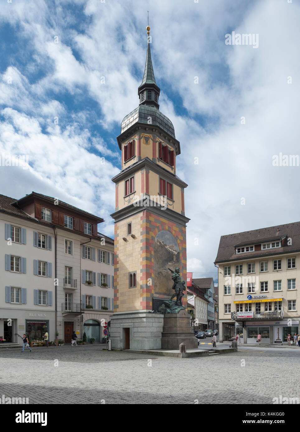 The Türmli, museum tower with Wilhelm Tell monument, market square ...