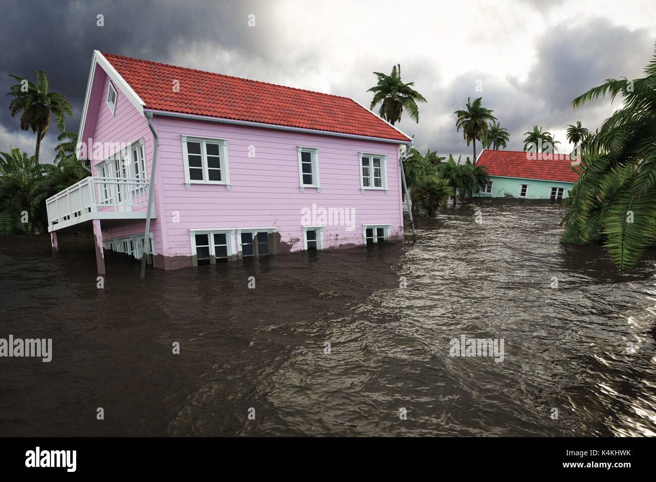 3d rendering. flooding houses Stock Photo - Alamy