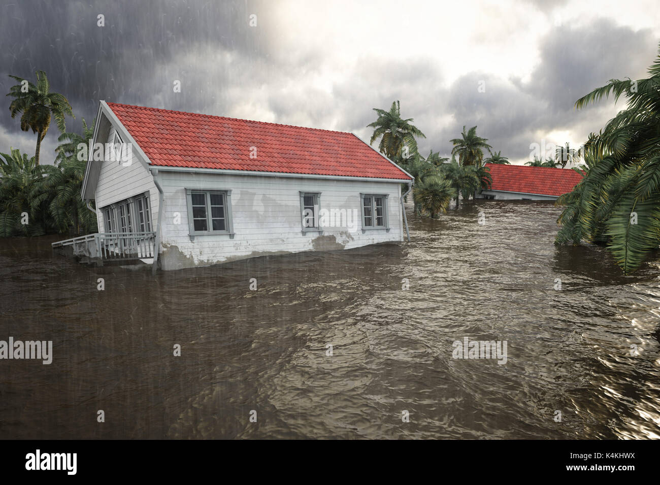 3d rendering. flooding houses Stock Photo - Alamy