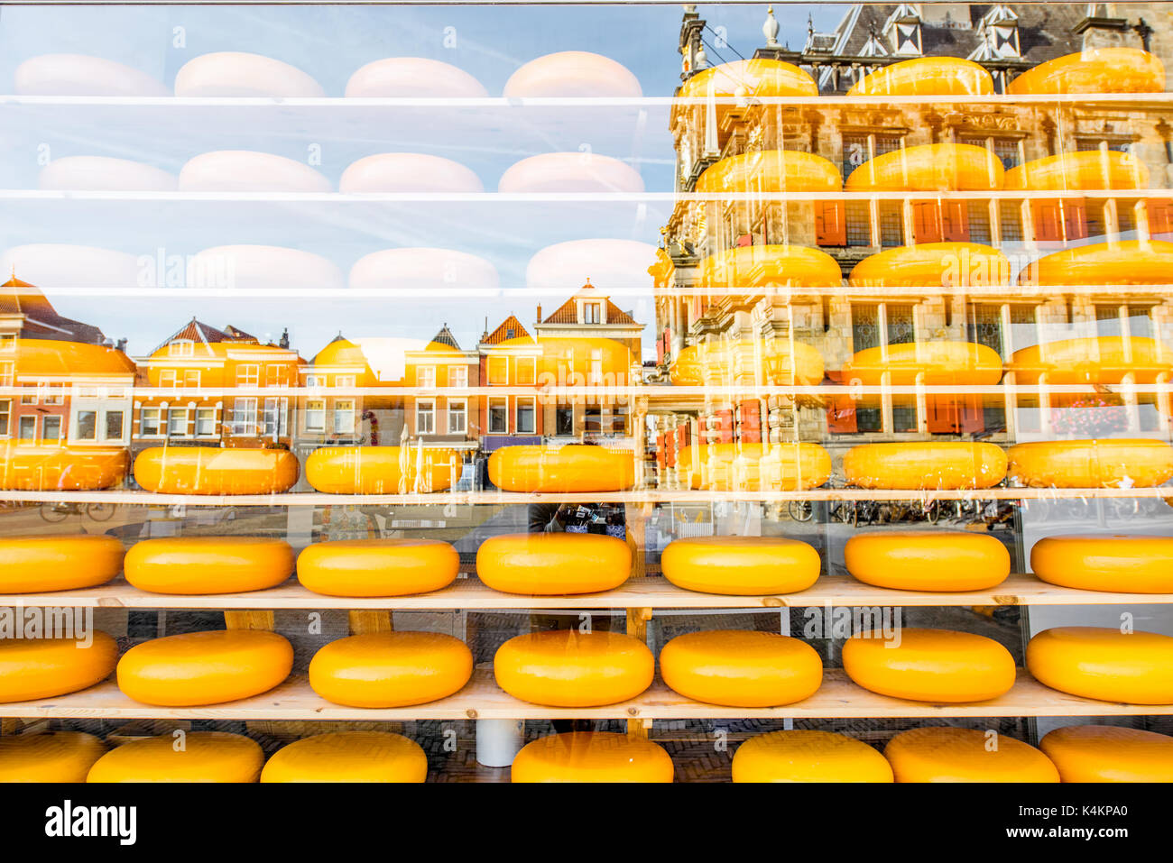 Showcase with dutch cheese Stock Photo - Alamy