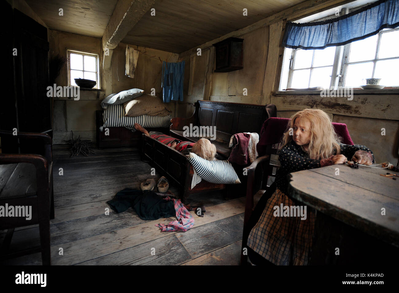 Medieval poor young girl in open air museum Den Gamle By in Aarhus in ...