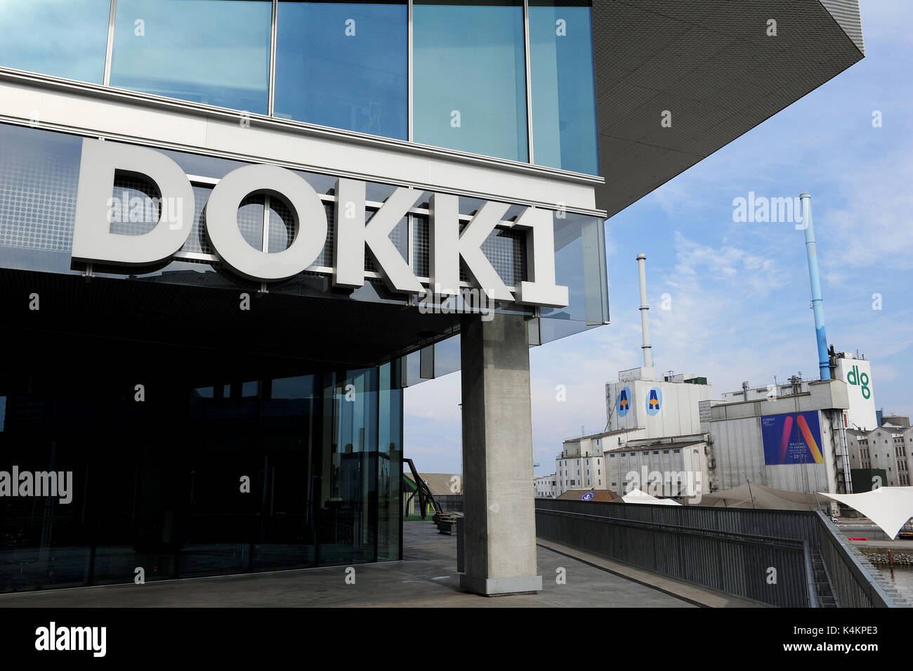 The entrance to Dokk1, a new culture and multimedia house in Aarhus ...