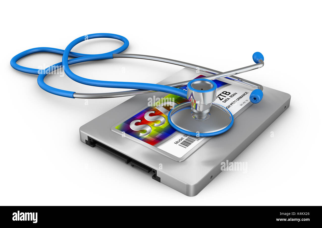 Hard disk type ssd and stethoscope. 3d rendering Stock Photo - Alamy