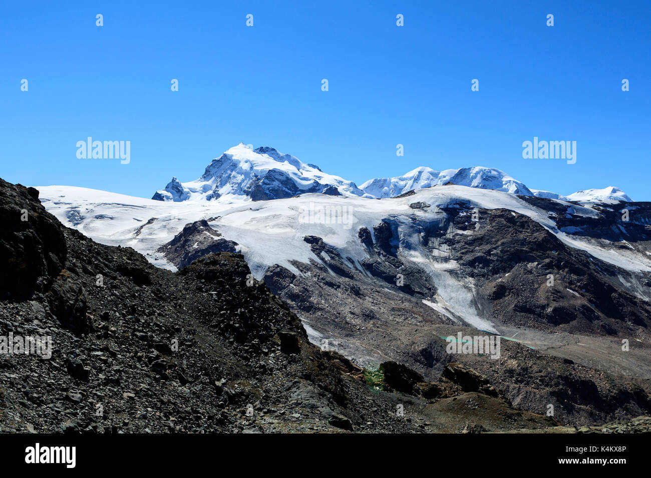 View of the mountain Liskamm part of the Mount Rosa massif. Zermatt ...