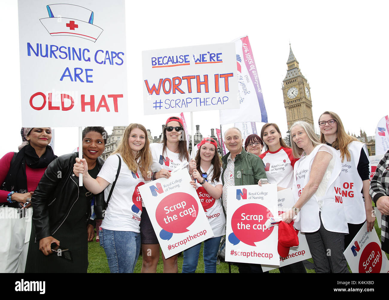 Sir Tony Robinson with nurses during a demonstration in Parliament ...