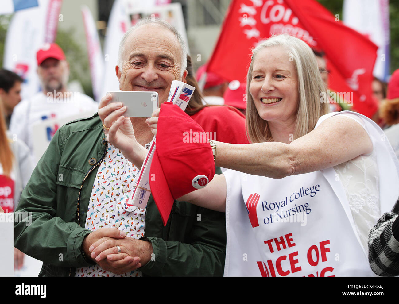 Sir Tony Robinson with nurses during a demonstration in Parliament ...