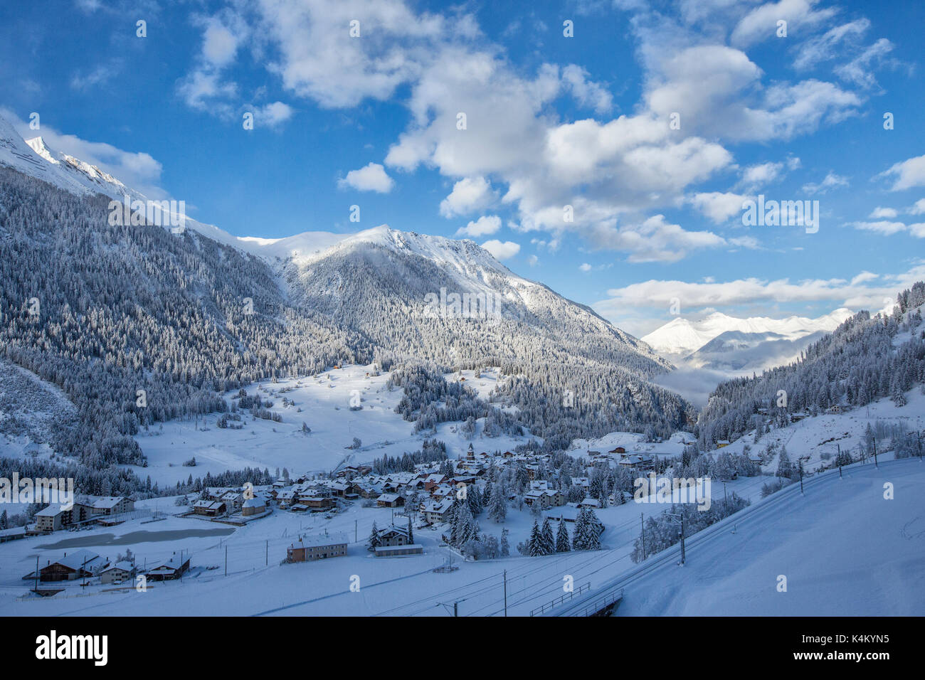 The snowy village of Filisur Canton of Grisons Switzerland Europe Stock ...