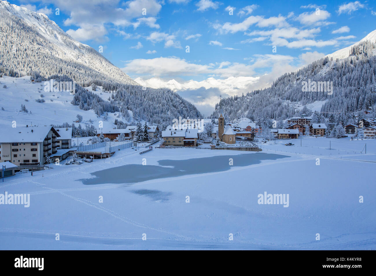 The snowy village of Filisur Canton of Grisons Switzerland Europe Stock ...
