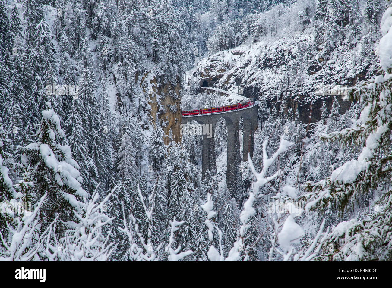 Bernina Express train on Landwasser viadukt Filisur, Switzerland Stock ...
