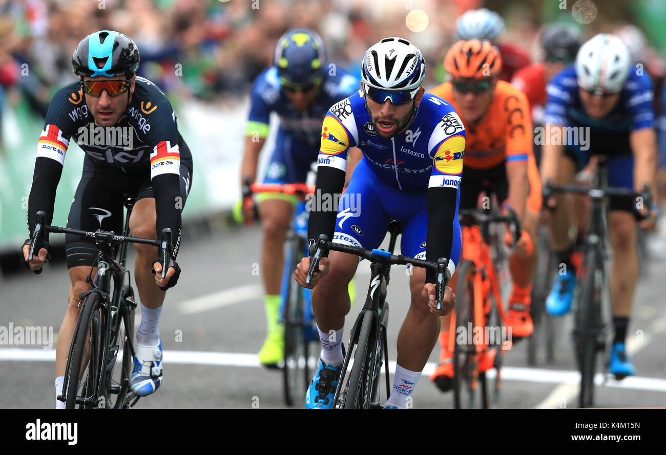 Quickstep's Fernando Gaviria (white helmet) wins stage four of the OVO ...