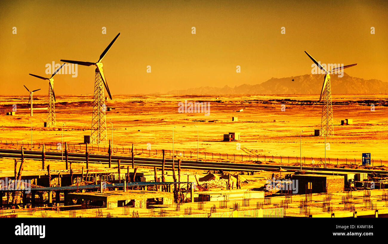 Wind farm for electric power production, near Hurghada. Egypt. Africa ...