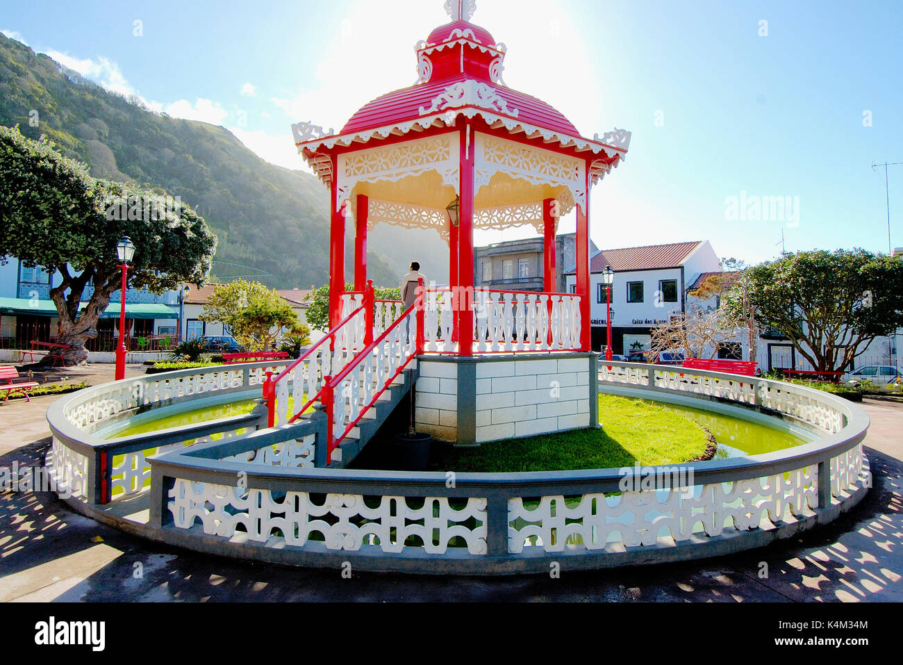 The main garden of Velas with the bandstand. São Jorge island. Azores ...