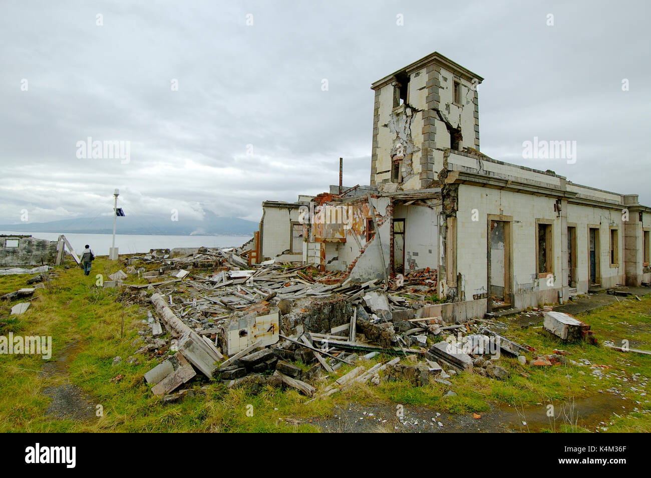 Ponta da Ribeirinha lighthouse destroyed by a recent earthquake. Faial ...