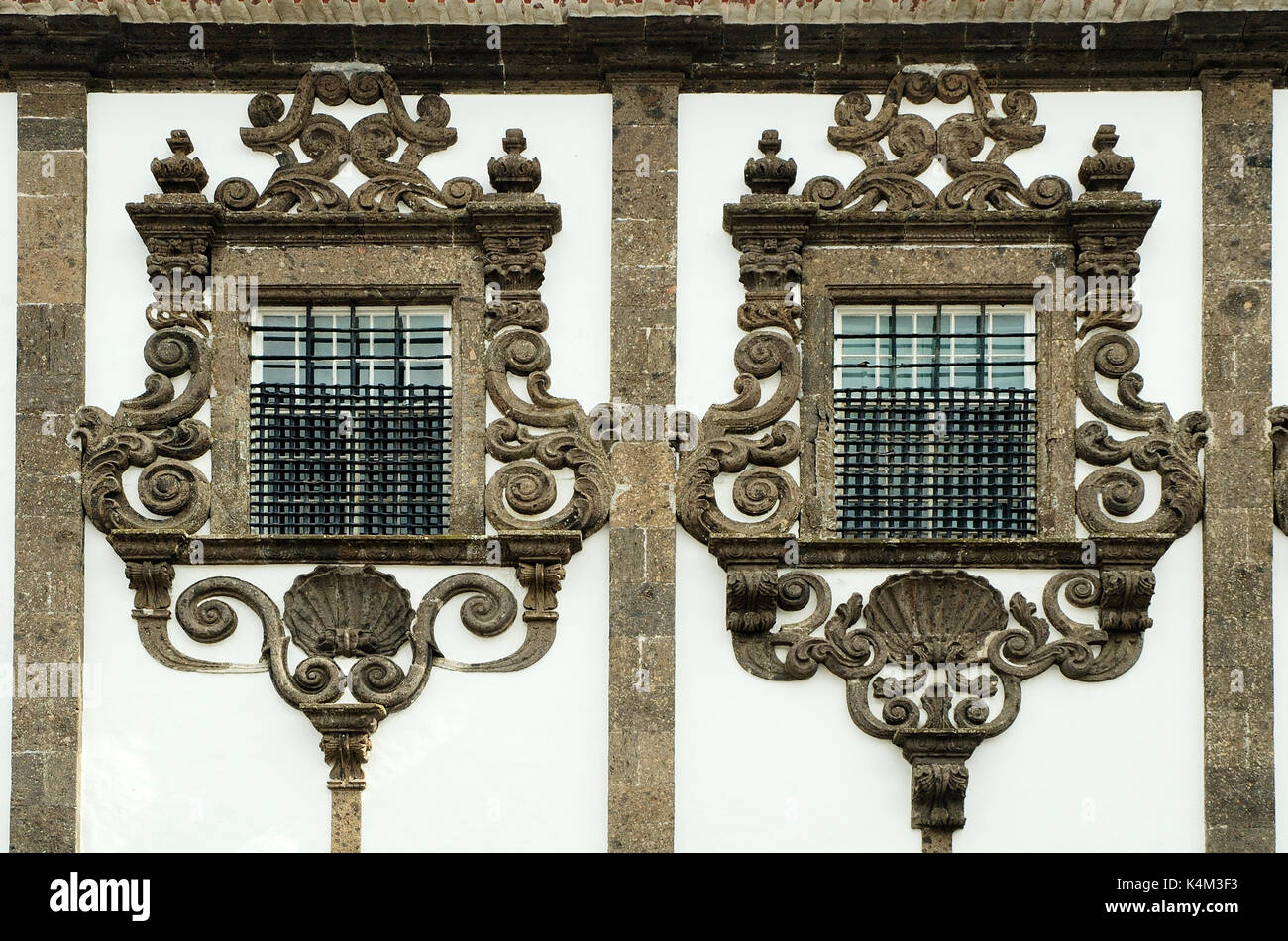 Windows of the Carlos Machado Museum made in volcanic rock, Ponta ...