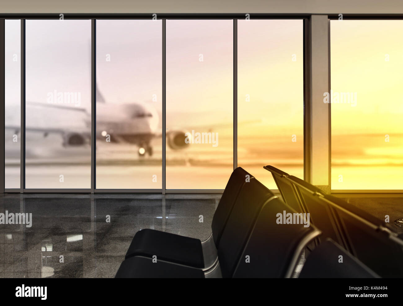 window in airport at morning, plane expects tourists at airport Stock ...