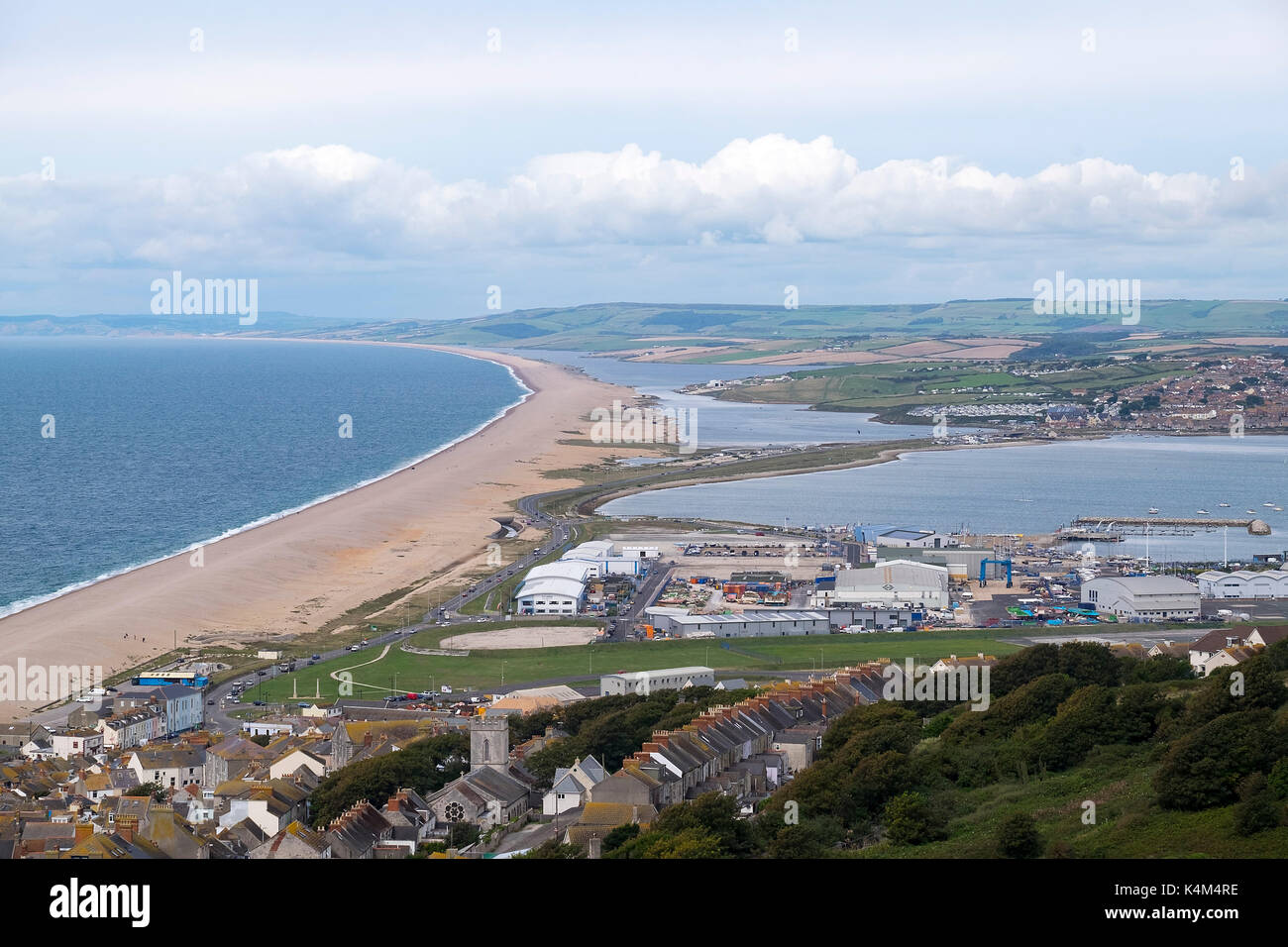 Sand strip between portland and the main land dorset Stock Photo - Alamy