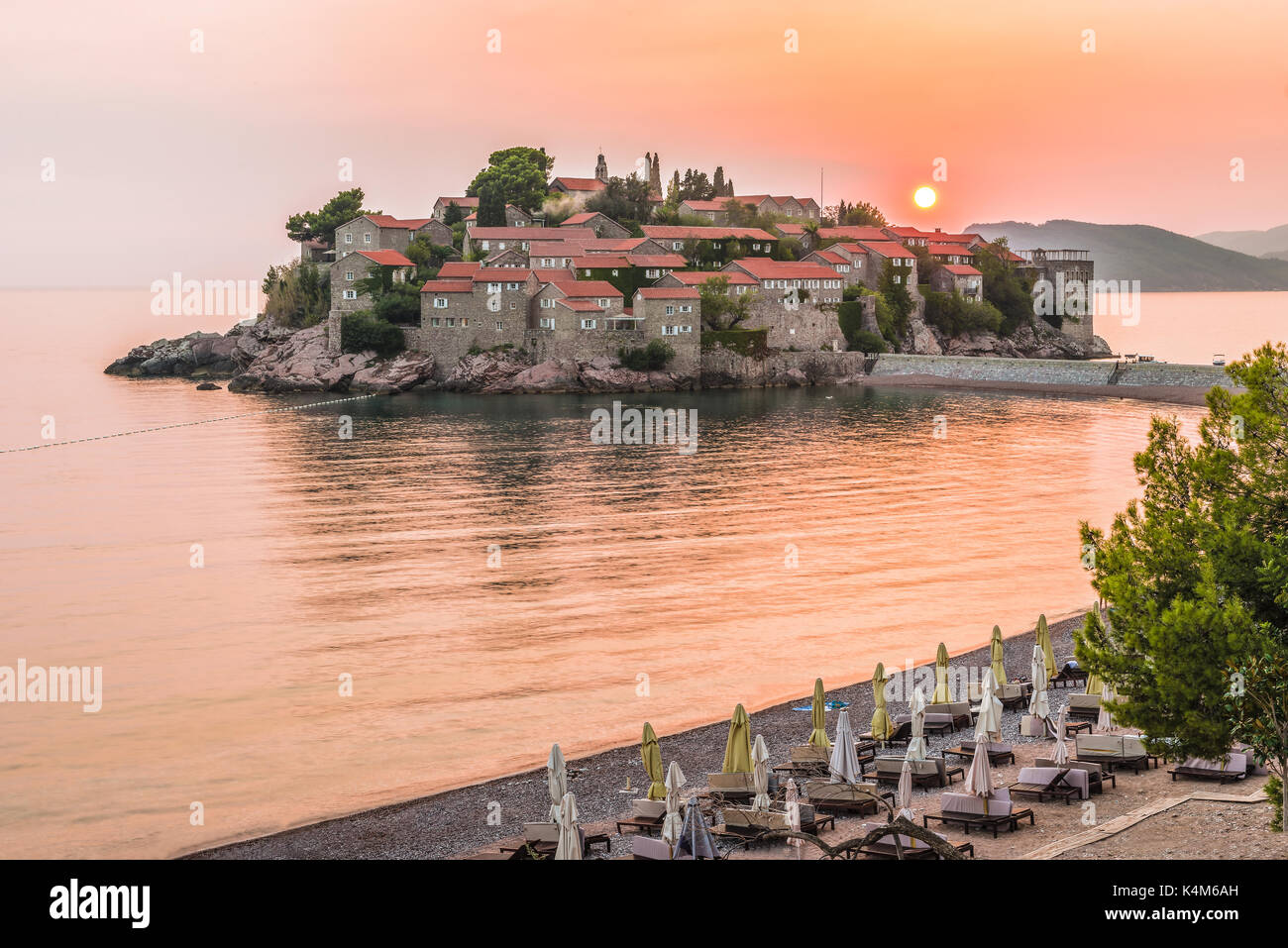 Beautiful view of the island-resort of St. Stephen (Sveti Stefan) on ...