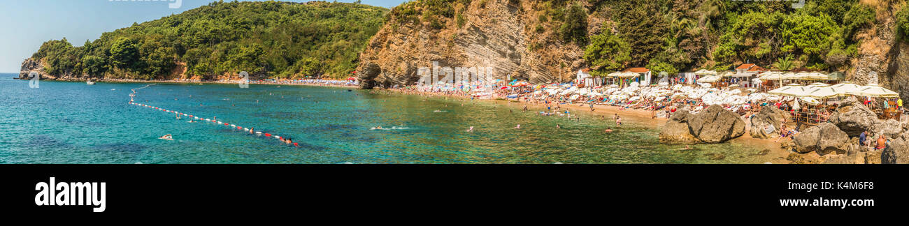Budva, Montenegro - August 18, 2017: Panorama of Mogren beach in Budva ...