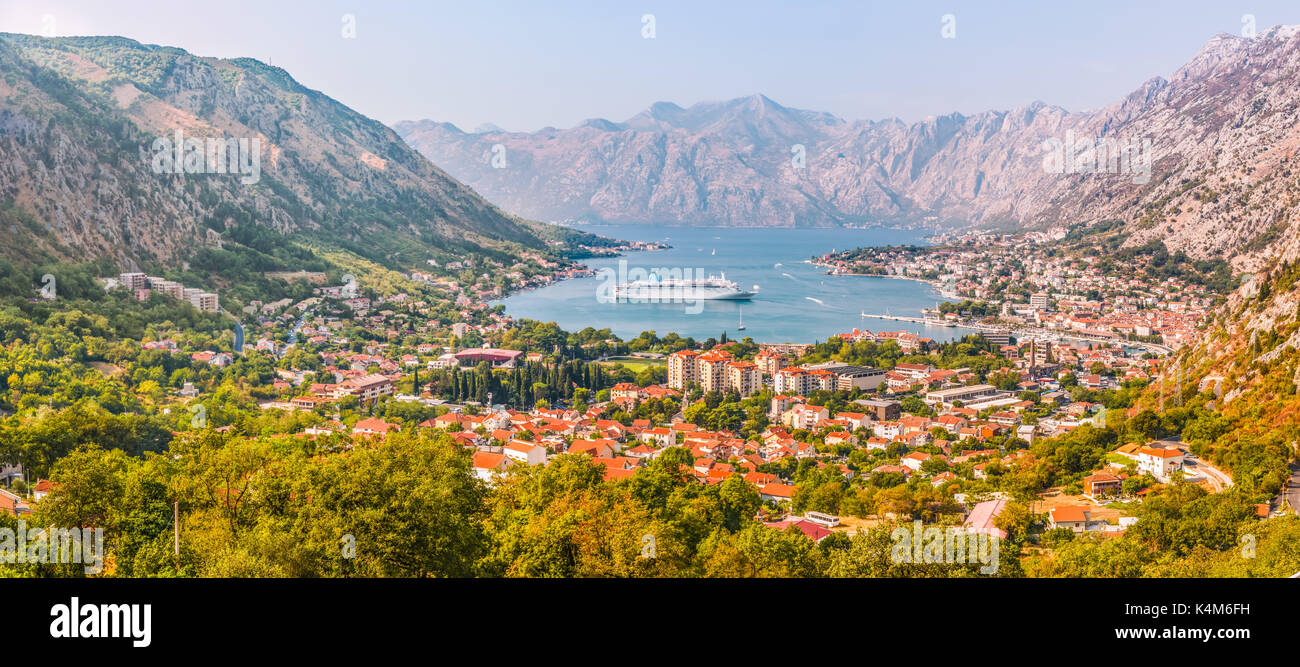 Panorama of Kotor, Montenegro. Kotor Bay is one of the most beautiful ...