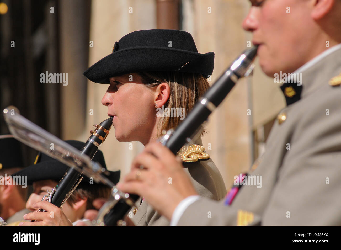 Military musicians from the Infantry fanfare on the ceremony of the ...