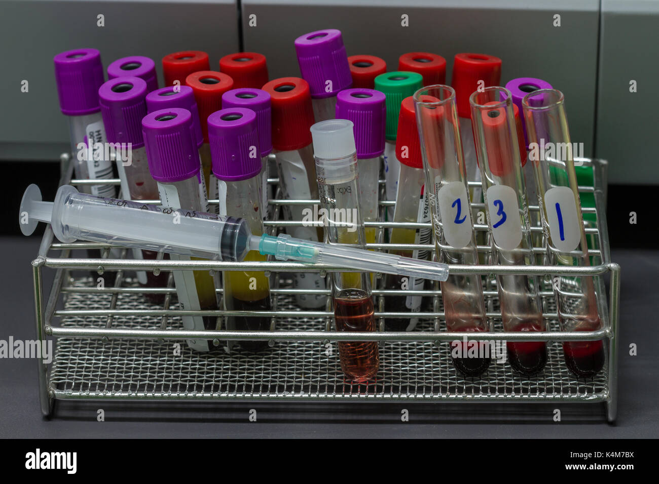 Closeup test tubes with blood for medical and biological analyzes ...