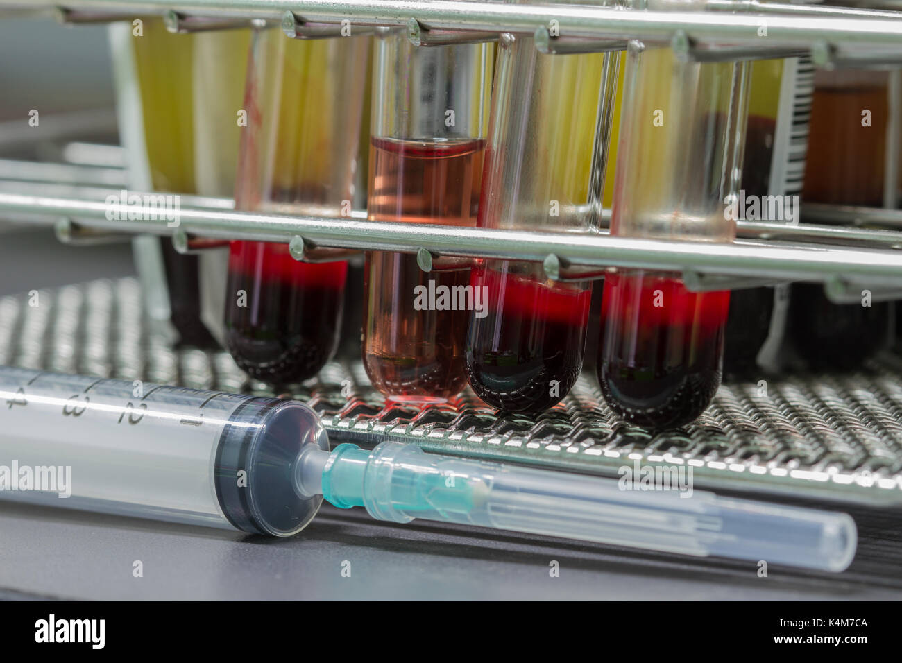 Closeup test tubes with blood for medical and biological analyzes ...
