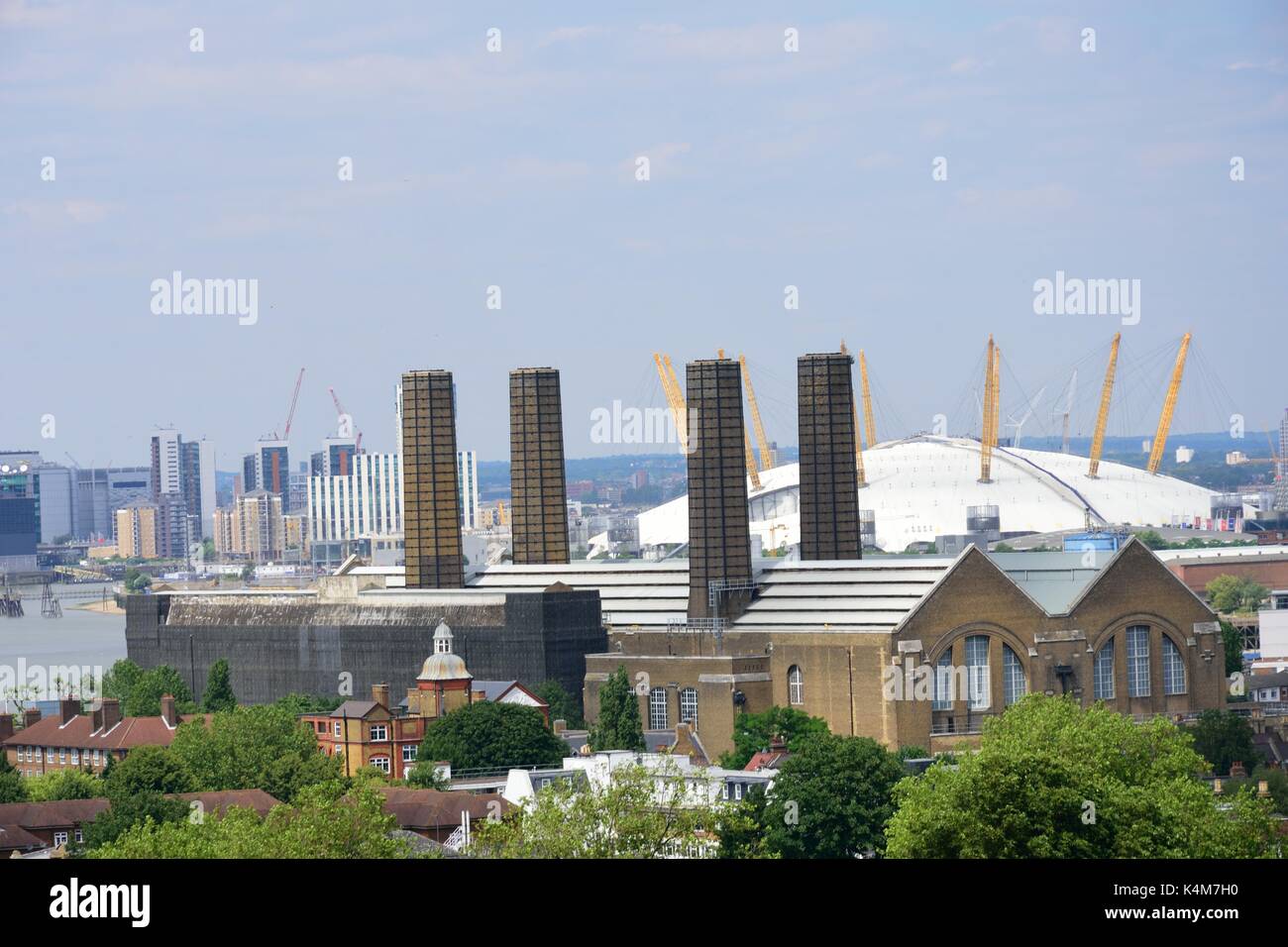 Greenwich power station and O2 in background Stock Photo - Alamy