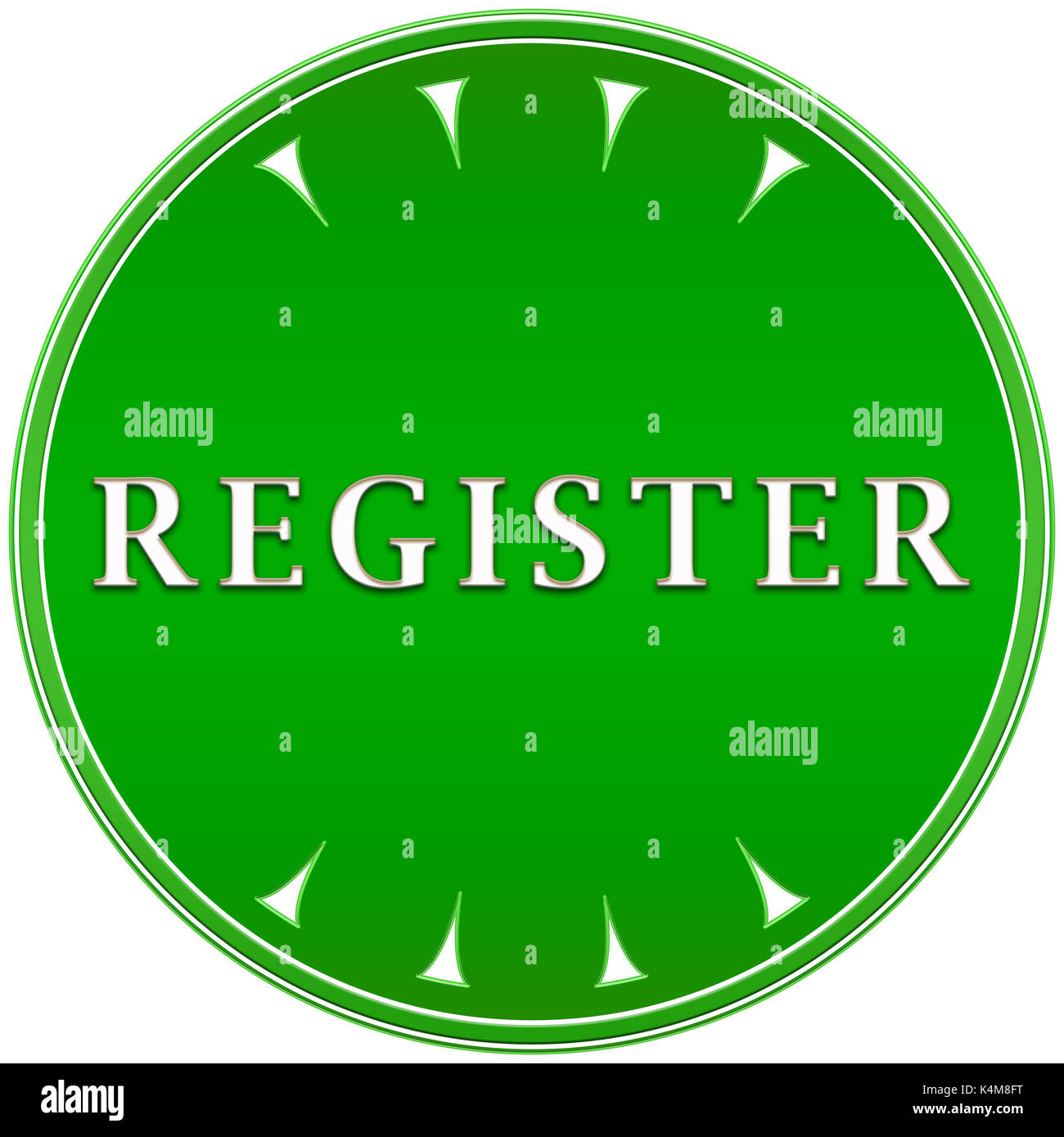 Big green isolated register button with arrows Stock Photo - Alamy