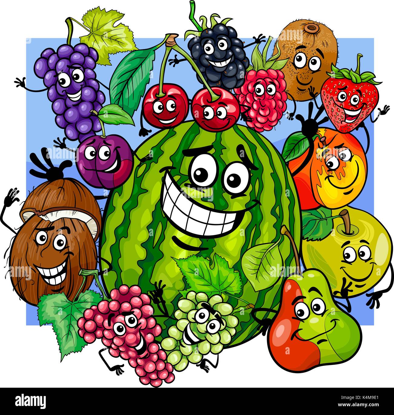 Cartoon Illustration of Witty Fruit Characters Group Stock Vector Image ...