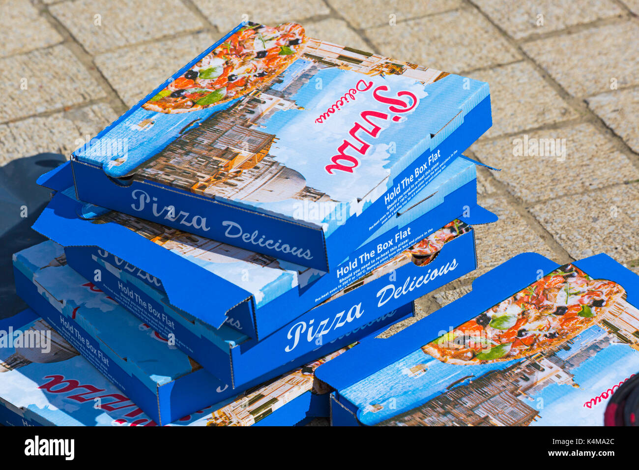 pizza boxes - stack of pizza delicious boxes at Bournemouth, Dorset UK ...