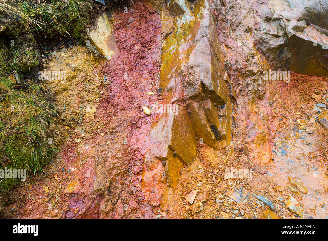 Copper deposits on rocks from a Welsh Mine Stock Photo - Alamy