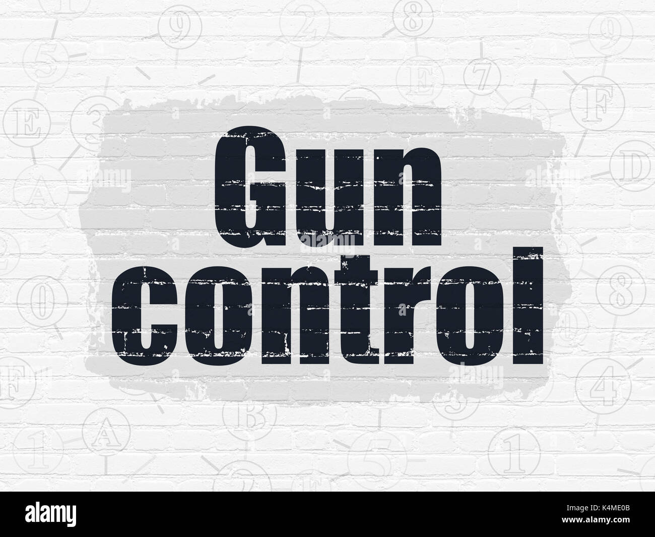 Protection concept: Painted black text Gun Control on White Brick wall ...