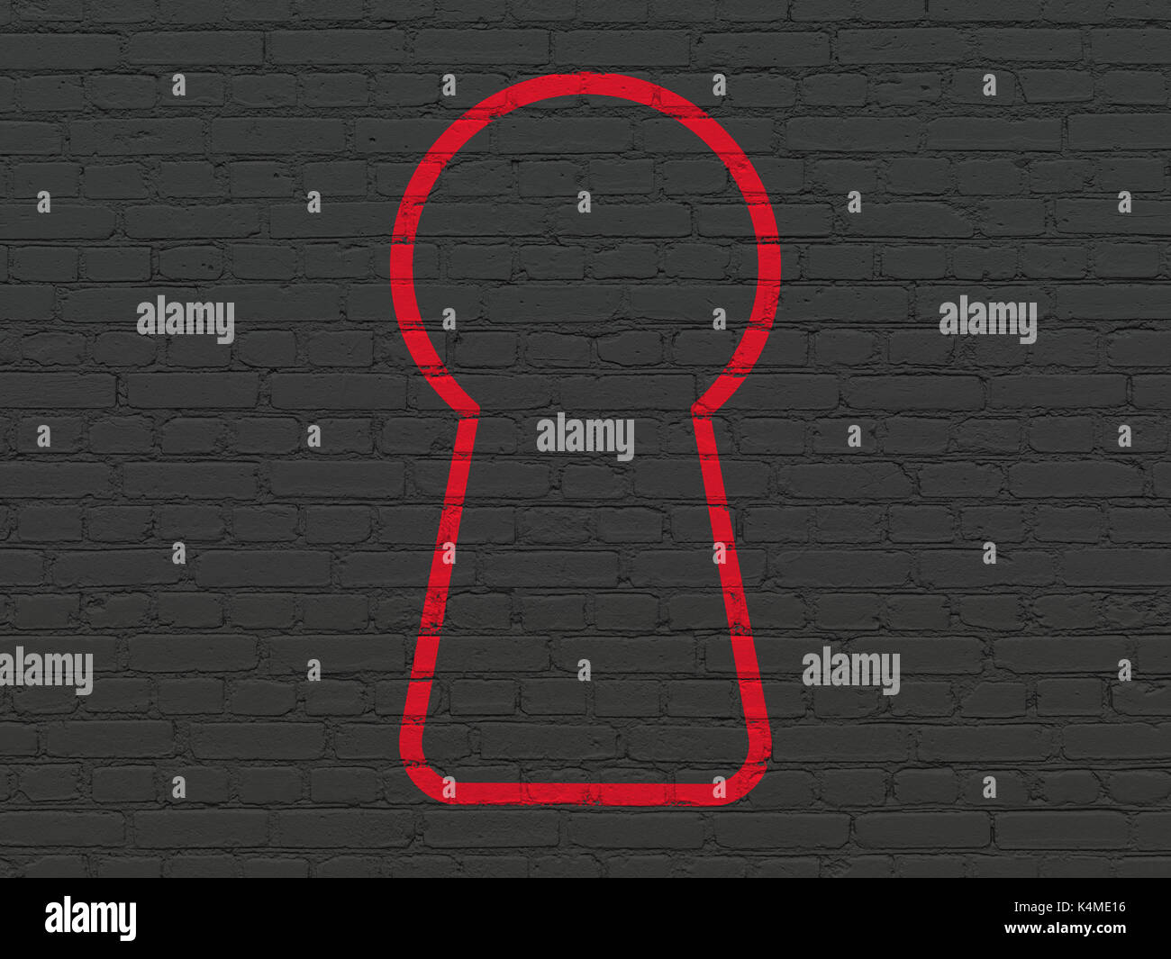 Protection concept: Painted red Keyhole icon on Black Brick wall ...