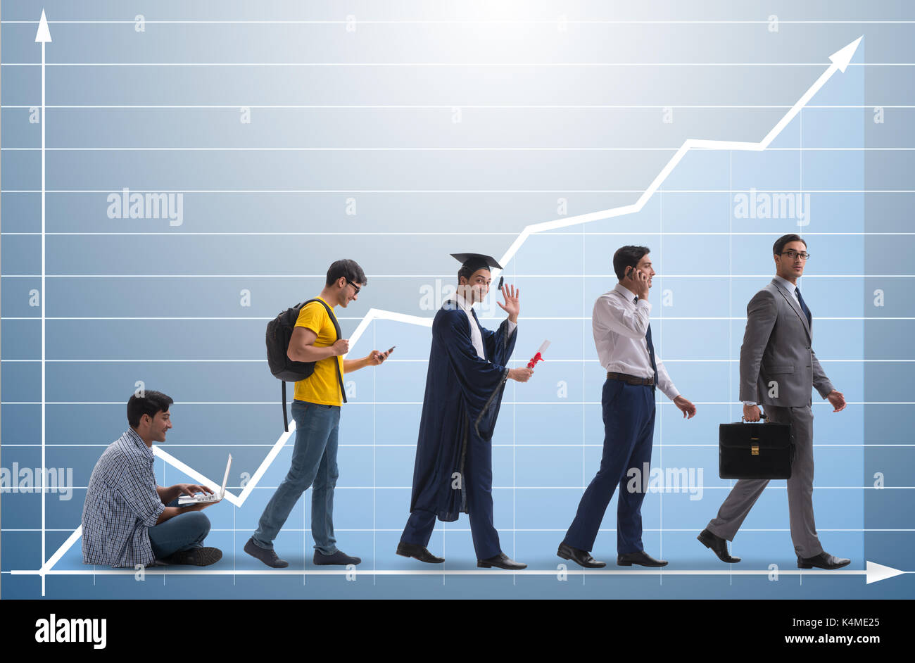 Business concept with man progressing through stages Stock Photo - Alamy