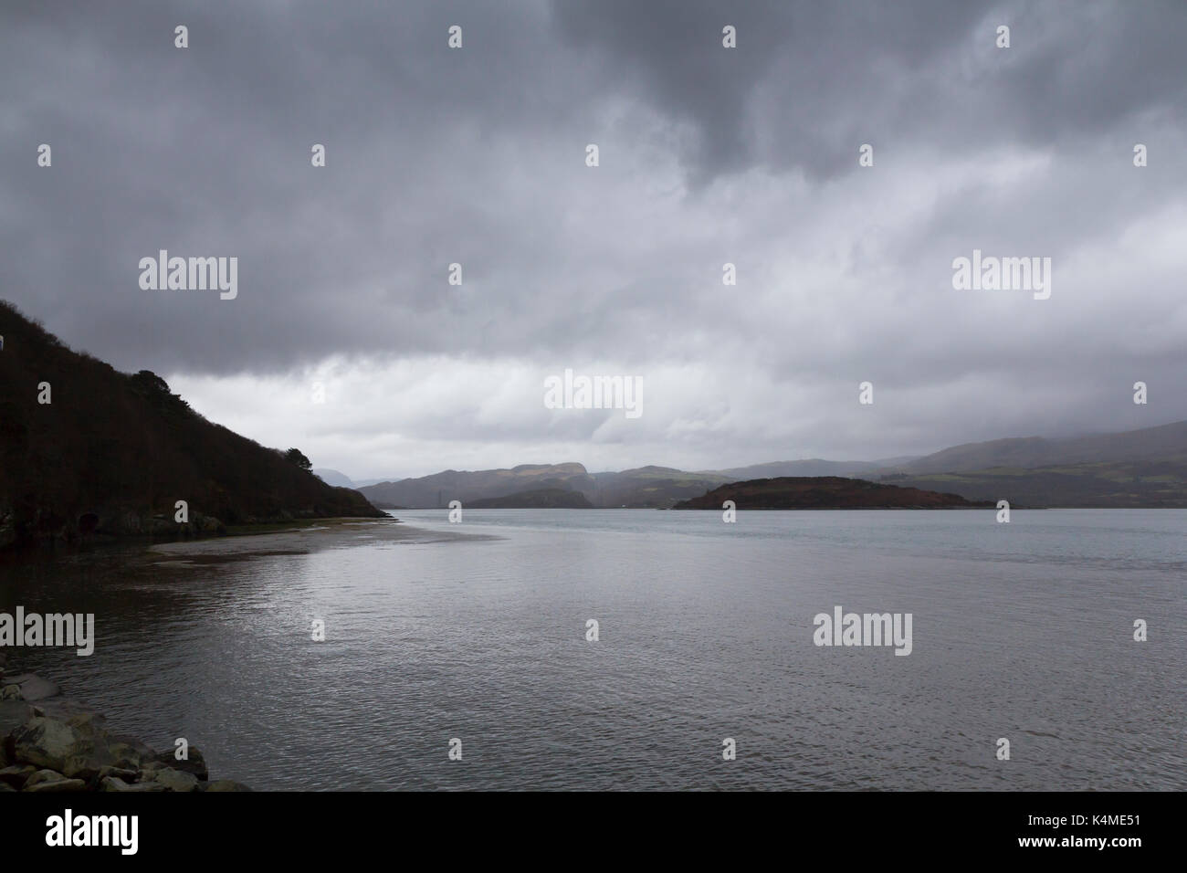 North Wales seascapes with hills and ominous grey skies Stock Photo - Alamy