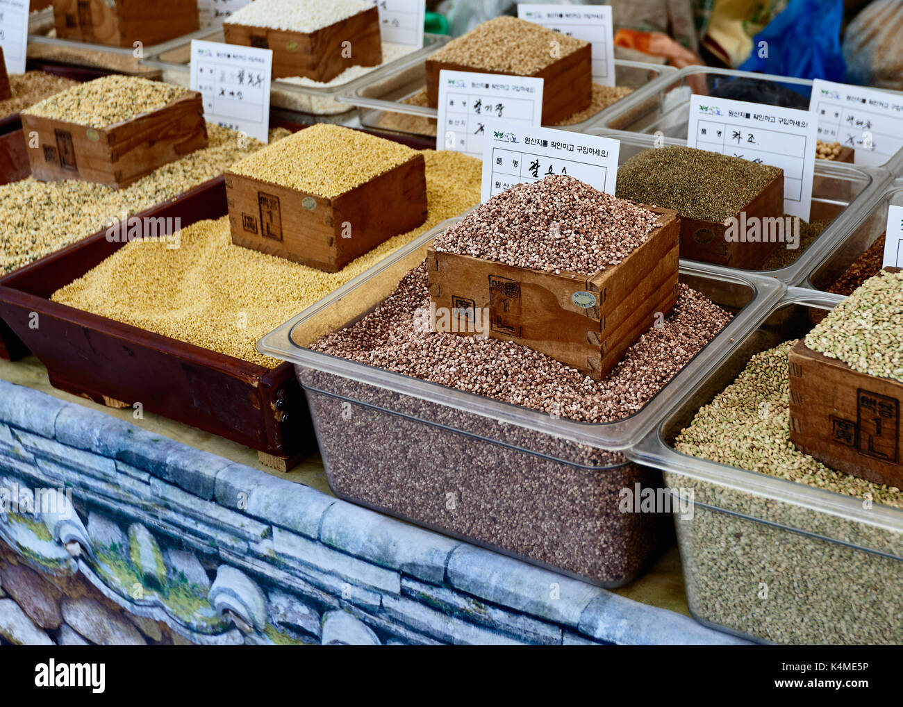 Korean dried goods market stall, October 30 2015, Seoul, South Korea ...