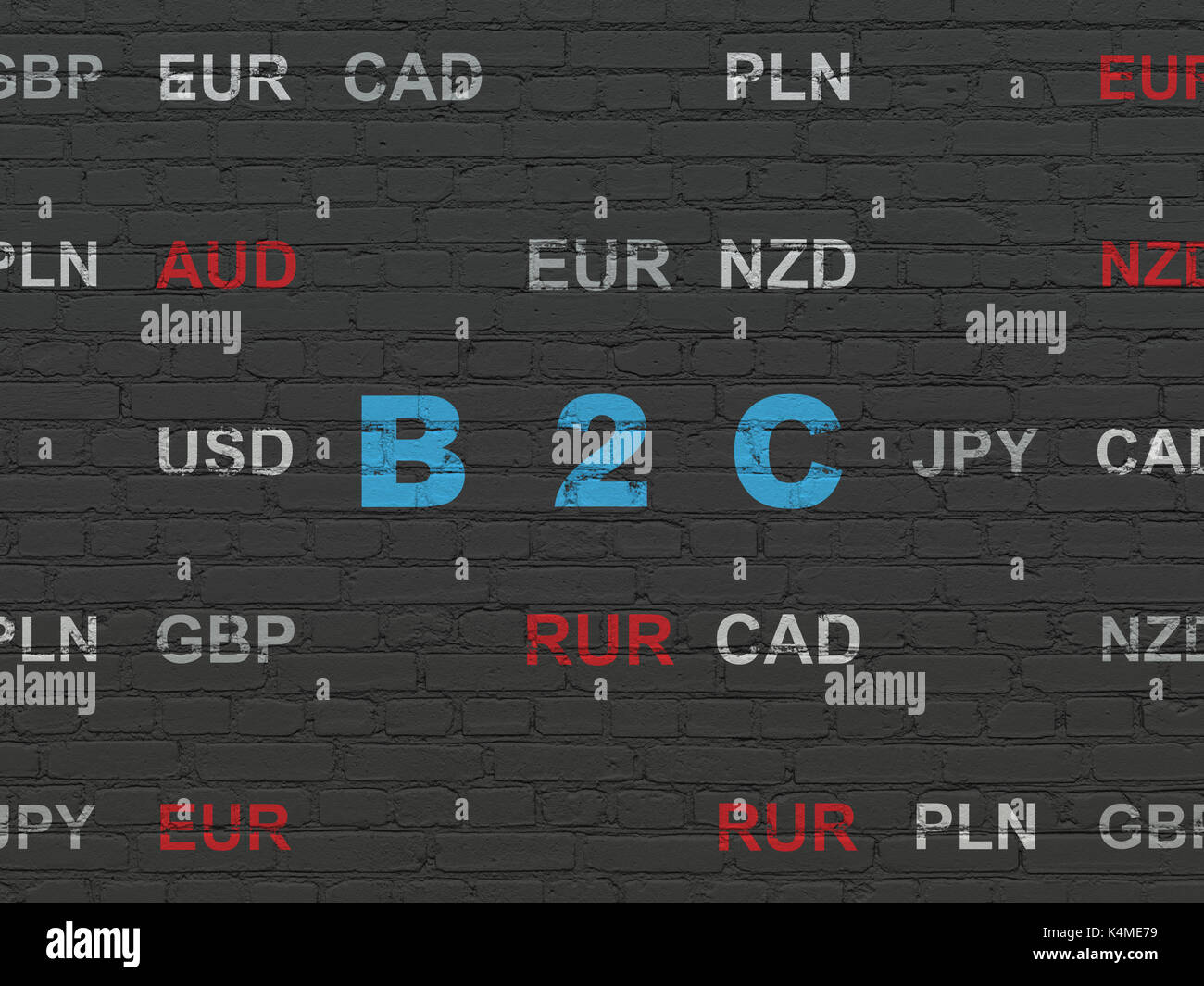 Business concept: Painted blue text B2c on Black Brick wall background ...