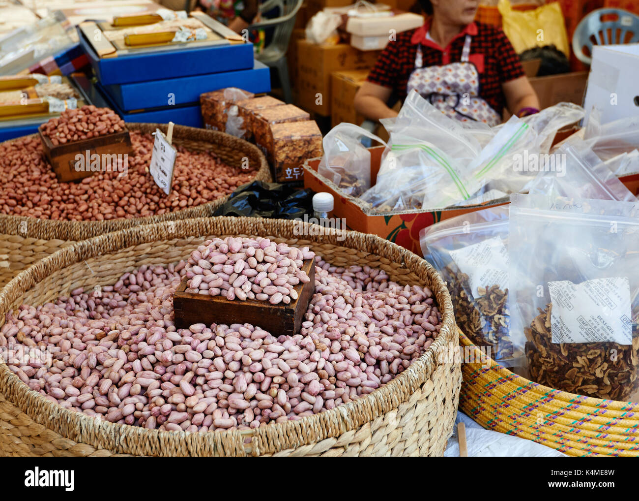 Korean dried goods market stall, October 30 2015, Seoul, South Korea ...
