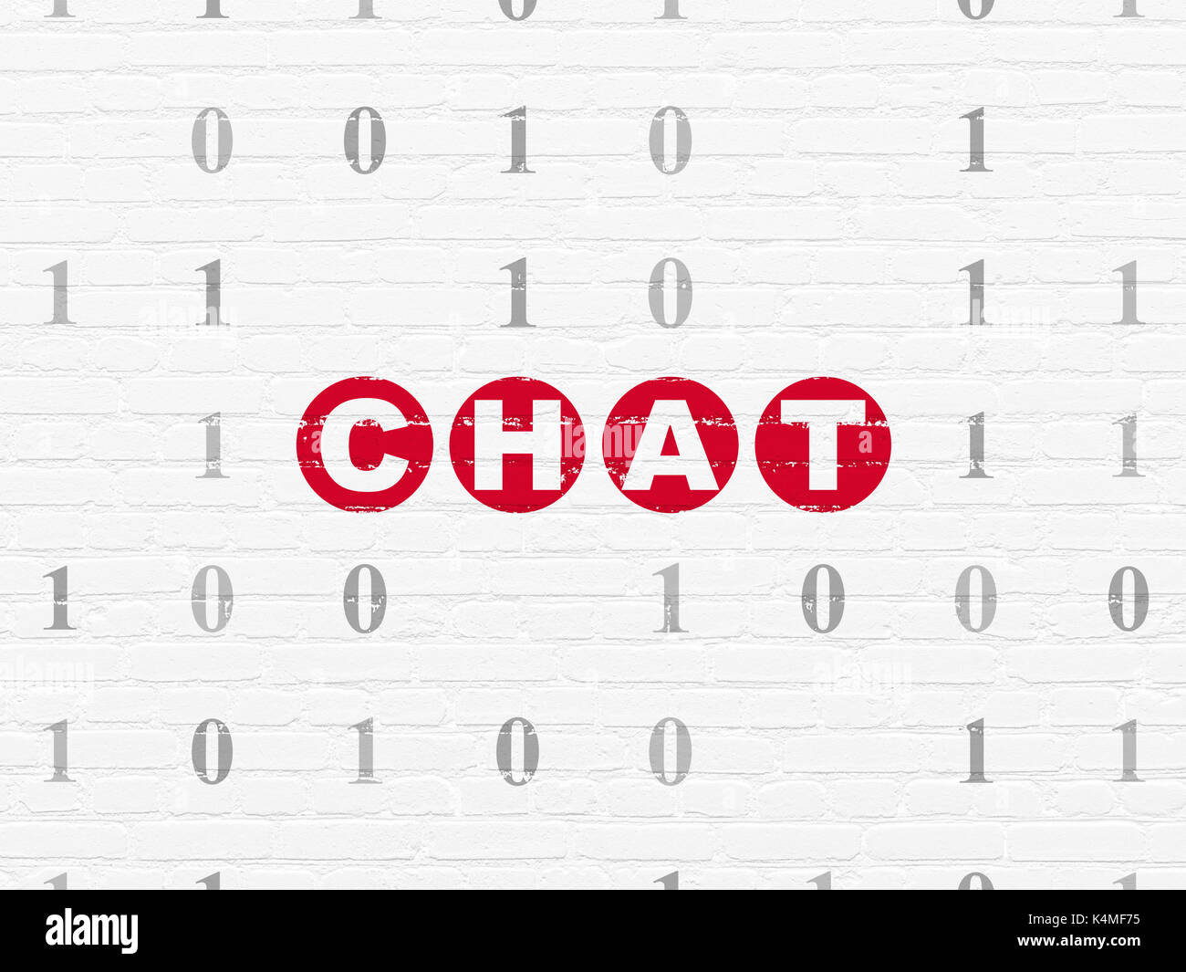 Web design concept: Painted red text Chat on White Brick wall background with Binary Code Stock ...