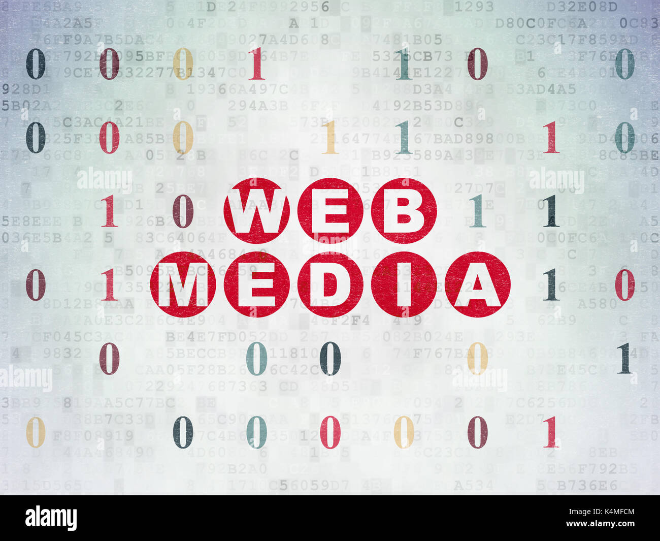 Web development concept: Painted red text Web Media on Digital Data Paper background with Binary ...