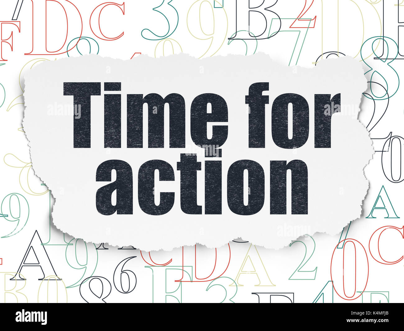 Timeline concept: Painted black text Time for Action on Torn Paper background with Hexadecimal ...