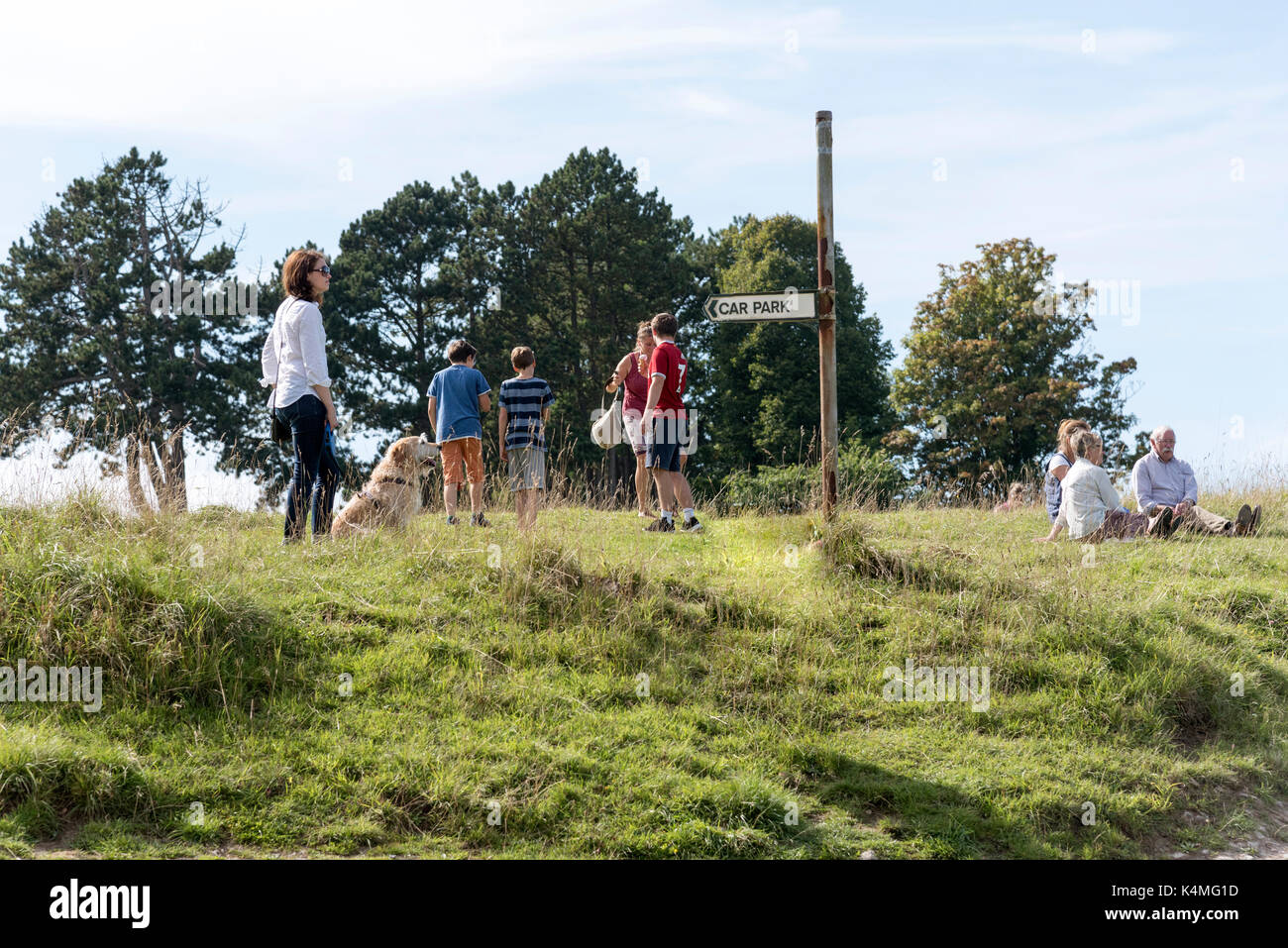 Visitors on Rodborough Common in the southern Cotswolds close to Stroud ...