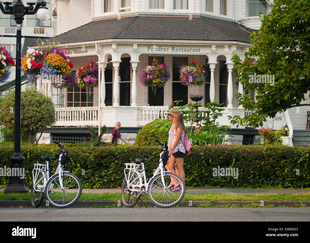 People walk past The Pendray Teahouse in The Gatsby Mansion, Victoria ...