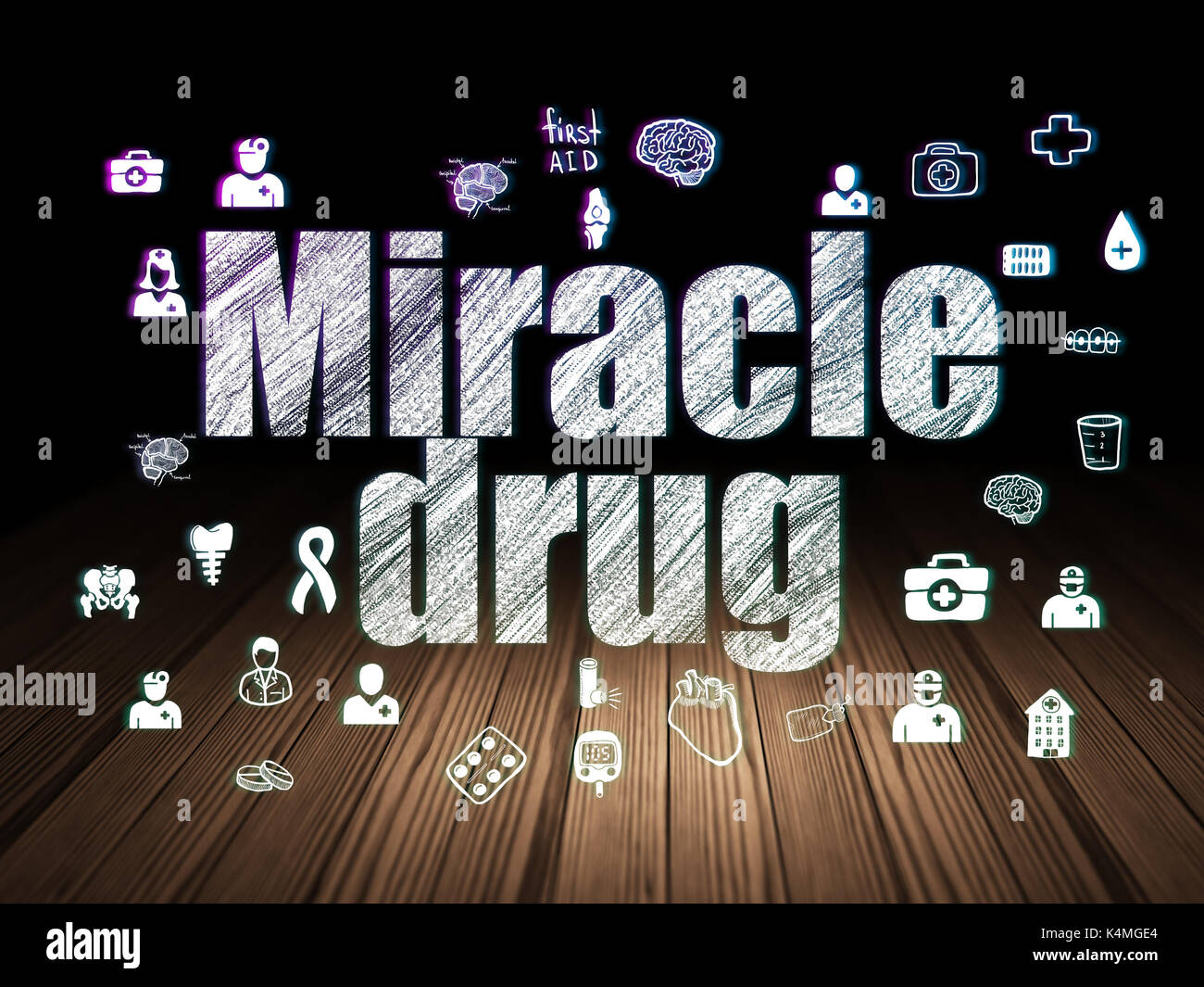 Health concept: Glowing text Miracle Drug, Hand Drawn Medicine Icons in ...